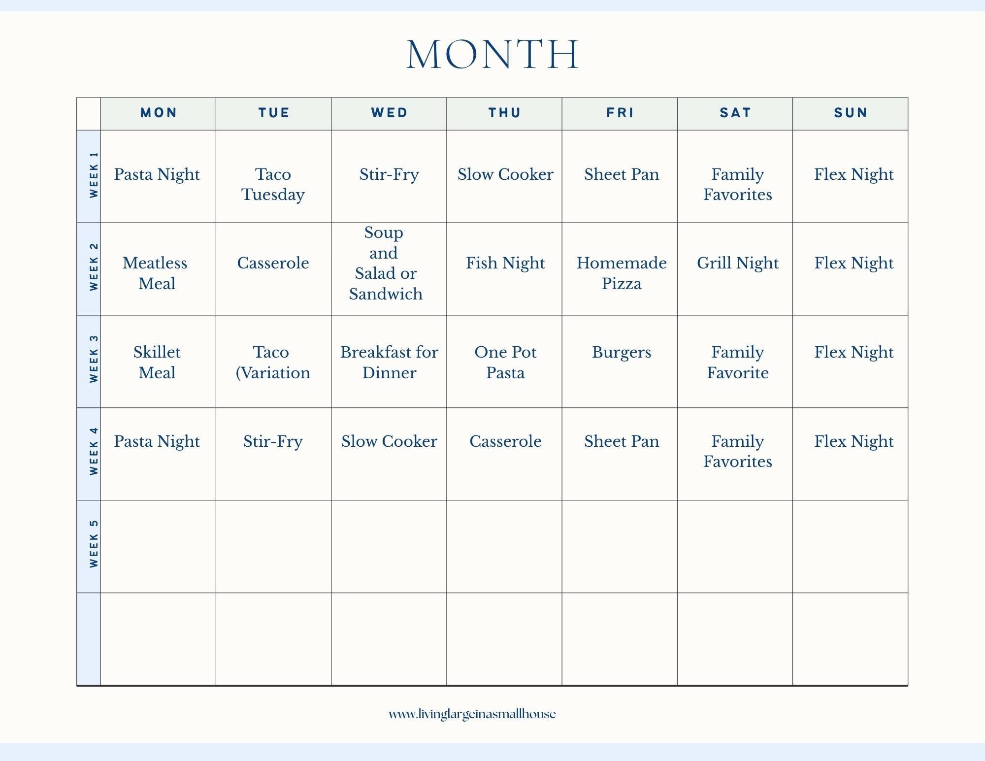 Living Large In A Small House, LLC | 30-Day Meal Planning Made Simple ...